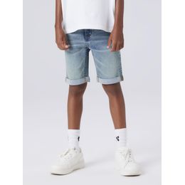 Jeansshorts name it "NKMSILAS SLIM DNM L SHORT", Jungen, Gr. 116, N-Gr, vintage medium blau denim, Denim/Jeans, Obermaterial: 71% Baumwolle, 27% Polyester, 2% Elasthan, unifarben, slim fit kurz, Jeans Jeansshorts, Baumwollmischung, Stretch, Umschlagsaum