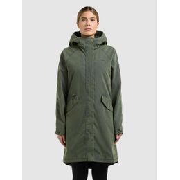 Kurzmantel Khujo "LEAL", Damen, Gr. XL, schwarz olive, Web, 75% Baumwolle, 25% Nylon, unifarben, regular fit h&uuml;ftlang, Raglan&auml;rmel mit Druckknopf, M&auml;ntel Kurzmantel