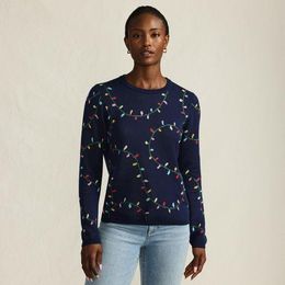 LANDS' END Feinstrick-Weihnachtspullover Lichterkette, Damen,  Blau, Baumwolle, by Lands' End