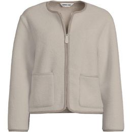 LANDS' END Kragenlose Sherpa-Fleecejacke, Damen,  Wei&szlig;, Polyester/Polyester-Mischung, by Lands' End