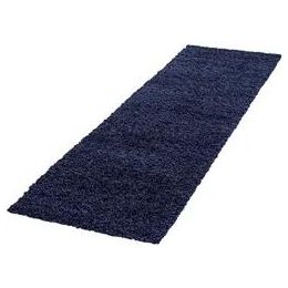Hochflor-L&auml;ufer Ayyildiz TEPPICHE "Life Shaggy 1500" Gr. 12, blau (navy), B:80cm H:30mm L:250cm, Kunstfaser, Teppiche, Langflor, uni, gro&szlig;e Farbauswahl, robust, auch in rund