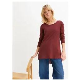 Langarmshirt bonprix "Langarmshirt aus reiner Baumwolle", Damen, Gr. 44/46 (L), ahornrot, Jersey, Obermaterial: 100% Baumwolle, unifarben, loose fit Po-bedeckend, Rundhals, Shirts Langarmshirt, lockere Passform, Langarm-Design, abgerundeter Saum, aus Baumwolle