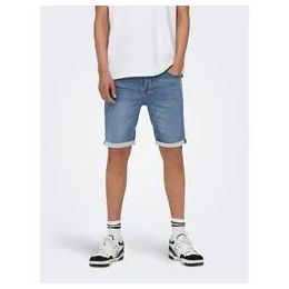 Only & Sons Jeansshorts ONLY & SONS "ONSPLY LIGHT BLUE 5189 SHORTS DNM NOOS", Herren, Gr. XXL, N-Gr, blau (denim blau), Denim/Jeans, Obermaterial: 72% Baumwolle, 26% Polyester, 2% Elasthan, unifarben, Basic schmal, Jeans Jeansshorts