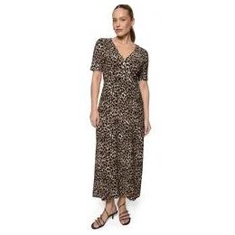 Midikleid Zero "Damen kurzarm mit Leoprint", Damen, Gr. 42, Normalgr&ouml;&szlig;en, beige, schwarz, Jersey, Obermaterial: 3% Elasthan, 97% Polyester, bedruckt, A-Linie lang, V-Ausschnitt, Kleider Midikleid, Raffung