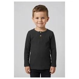 Langarmshirt name it "NMMKAB LS TOP NOOS", Jungen, Gr. 104, schwarz, Feinripp, Obermaterial: 57% Baumwolle, 38% Modal, 5% Elasthan, unifarben, normal normal, Rundhals, abgesteppte Kante, Shirts Langarmshirt, Im Henley-Stil - mit kurzer Knopfleise, normal geschnitten