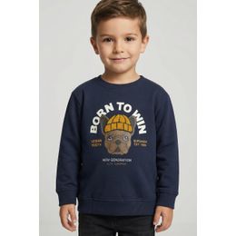 Sweatshirt name it "NMMRIGUNA LS NREG SWEAT BRU BOX", Jungen, Gr. 116, navy blazer, Sweatware, Obermaterial: 95% Baumwolle, 5% Elasthan, bedruckt, Rundhals, Sweatshirts Sweatshirt