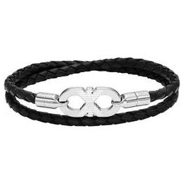 Wickelarmband Emporio Armani "Schmuck Geschenk Edelstahl, Leder", edelstahlfarben, schwarz, Armb&auml;nder, Damen, 42,5cm, Edelstahl Leder, Edelstahl, Leder, Wickelarmband