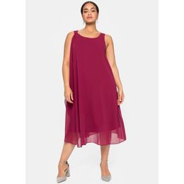 Chiffonkleid sheego "Kleid", Damen, Gr. 56, Normalgr&ouml;&szlig;en, lila (himbeere), 100% Polyester, unifarben, wadenlang, Rundhals, Kleider Chiffonkleid