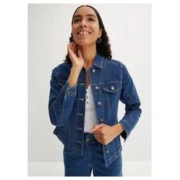 Jeansjacke bonprix, Damen, Gr. 42, blau denim, Denim/Jeans, Obermaterial: 82% Baumwolle, 17% Polyester, 1% Elasthan, unifarben, bequem, 1-Knopf-Manschette, Jacken Jeansjacke, bequeme Passform, mit Brust- und Eingriffstaschen