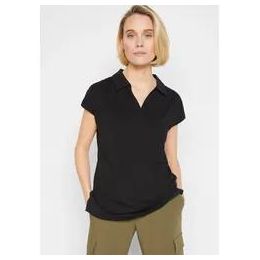 T-Shirt bonprix, Damen, Gr. 52/54 (XXL), schwarz, Jersey, Obermaterial: 95% Baumwolle, 5% Elasthan, unifarben, regular fit Po-bedeckend, V-Ausschnitt, angeschnitten, Shirts T-Shirt, Regular Fit Passform, Kurzarm, offener Polokragen