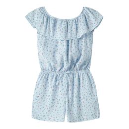 Kurzoverall name it "NKFVINAYA PLAYSUIT FFF", M&auml;dchen, Gr. 158, N-Gr, ice water aop:small floral, Web, Obermaterial: 98% Polyester, 2% Elasthan, bedruckt, regular fit kurz, Carmenausschnitt, Overalls Kurzoverall, Kunstfaser, elastischer Bund, Allover-Druck