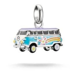 Charm-Einh&auml;nger Thomas Sabo "Charm Volkswagen Hippie-Bus - Connect", silberfarben, wei&szlig;, grau, schwarz, pink, rot, t&uuml;rkis, gelb, orange, mint, hellgr&uuml;n, violett, Charms, Damen, Silber 925 (recycelt), Emaille