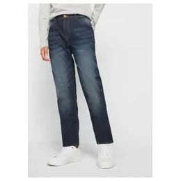 Slim-fit-Jeans bonprix, Jungen, Gr. 158, N-Gr, blau (dunkelblau denim), Obermaterial: 82% Baumwolle, 17% Polyester, 1% Elasthan. Futter: 100% Polyester, slim fit, Jeans Slim-fit-Jeans, mit Fleecefutter, verstellbarer Bund