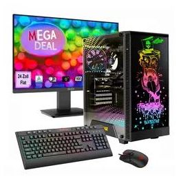 GAMEMAX Gaming-PC-Komplettsystem "MegaDeal Rockstar 2726 AMD Ryzen 7 5700X RTX5060 16GB 1TB SSD", Energieeffizienz: E (A-G), schwarz, Microsoft Windows 11 Home (64 Bit), 16 GB RAM 1.000 GB SSD, Computer_Komplettsysteme, Windows 11 + MSI PRO MP2412 Monitor 60cm (24")