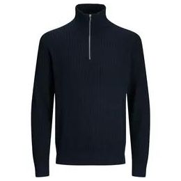 Jack & Jones PlusSize Troyer "JPRBLALIAM KNIT HALF ZIP BF PLS", Herren, Gr. 5XL, blau (naval academy detail:twist), Strick, Obermaterial: 50% Baumwolle, 50% Polyester, JACK & JONES PLUSSIZE, unifarben, normal, Pullover Troyer