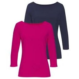 3/4-Arm-Shirt Lascana, Damen, Gr. 32/34, bunt (hibiskus, navy), Single Jersey, Obermaterial: 50% Baumwolle, 45% Modal (TENCELTM), 5% Elasthan, unifarben, Basic, bequem, U-Boot-Ausschnitt, Shirts 3/4-Arm-Shirt, aus elastischer Baumwoll-Modal-Qualit&auml;t
