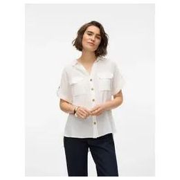V&eacute;ro Moda Kurzarmbluse VERO MODA "VMBUMPY S/S SHIRT WVN GA NOOS", Damen, Gr. S, wei&szlig; (snow wei&szlig;), Web, Obermaterial: 100% Viskose, unifarben, regular fit normal, V-Ausschnitt, mit Aufschlag, Blusen, Viskose, regular fit