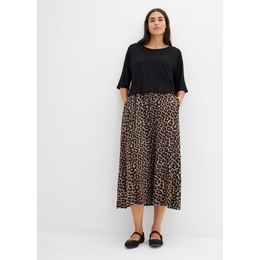 bonprix Shirt Kleid aus flie&szlig;endem Viskose-Elasthan-Mix, schwarz, Gr.44/46 (L), Figurumspielendes Shirt-Maxikleid in modischer Lagenoptik, aus 100% Baumwolle