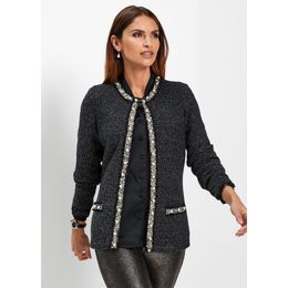 bonprix Strickjacke mit Perlen, schwarz, Gr.44/46 (L), Edle Strickjacke mit schm&uuml;ckenden Perlen, 43% Baumwolle
