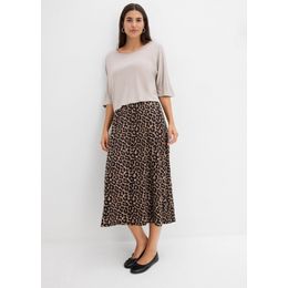 bonprix Shirt Kleid aus flie&szlig;endem Viskose-Elasthan-Mix, grau, Gr.48/50 (XL), Figurumspielendes Shirt-Maxikleid in modischer Lagenoptik, aus 100% Baumwolle