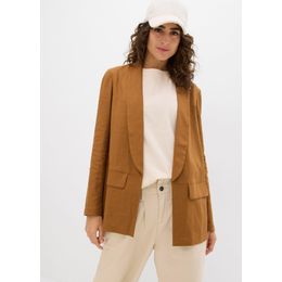 bonprix Weit geschnittener Blazer aus Leinen-Viskose-Mix, braun, Gr.50, Weit geschnittener Blazer mit Schalkragen, aus Leinen,Viskose