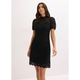 bonprix Spitzenkleid, schwarz, Gr.44, Romantisches Spitzenkleid mit kurzen &Auml;rmeln und Muschelkante am Saum sowie &Auml;rmel
