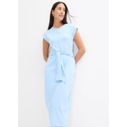 bonprix Jerseykleid, blau, Gr.48/50 (XL), Kleid mit Knotendetail an der Taille, 100% Baumwolle (organic)