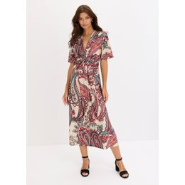 bonprix Midikleid mit Wickeleffekt, beige, Gr.40/42 (M), Stylisches Kleid mit toller Passform und tiefem Ausschnitt