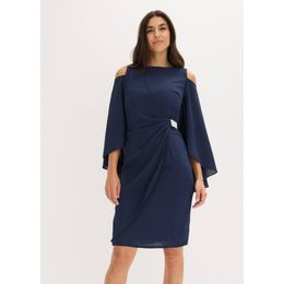 bonprix Carmen-Kleid, blau, Gr.46, Modern und feminins Chiffon-Kleid in Kurz mit Strassappliaktion