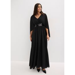 bonprix Abendkleid aus feinem Chiffon mit Pailletten-Einsatz, schwarz, Gr.46, Elegantes Abendkleid aus feinem Chiffon mit halblangem Cape und gl&auml;nzendem Pailletten-Einsatz in der Taille