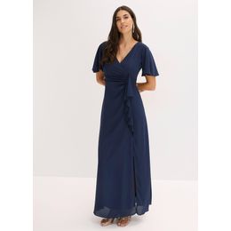 bonprix Abendkleid, blau, Gr.38, Bezauberndes Abendkleid aus gl&auml;nzendem Satin mit Drapierung und Volant