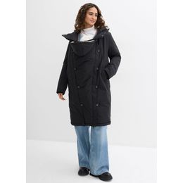 bonprix 3-in-1 wattierter Umstandsmantel mit Trageeinsatz, schwarz, Gr.44, Knielanger Mantel f&uuml;r die Schwangerschaft und danach