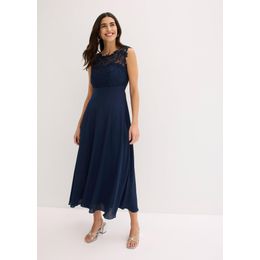 bonprix Maxikleid mit Spitze, blau, Gr.44, Elegantes Abendkleid mit Spitze im Oberteil und einem R&uuml;cken-Cut-Out