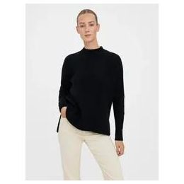 V&eacute;ro Moda Stehkragenpullover VERO MODA "VMLEFILE OVERSIZE BOXY BLOUSE GA NOOS", Damen, Gr. S, schwarz, Strick, Obermaterial: 70% Polyacryl, 27% Nylon, 3% Elasthan, unifarben, regular fit h&uuml;ftbedeckend, V-Ausschnitt, Rippb&uuml;ndchen, Pullover Stehkragenpullover