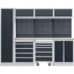 Werkstattschranksystem mit Fl&uuml;gelt&uuml;r-Hochschrank, Schubladen-Rollwagen, BxT 2606 x 460 mm, lichtgrau / anthrazitgrau kaiserkraft