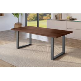 Esstisch 180x90 cm Baumkante Holz Nussbaum-Optik U-Gestell Metall schwarz JULIUS