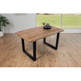 Esstisch Baumkante 120 x 80 cm Mangoholz Rough U-Gestell schwarz CALI