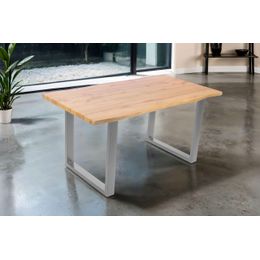 Esstisch 160x85 cm Baumkante Holz Wildeiche-Optik U-Gestell Metall silber JOSY