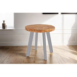 Esstisch rund Mangoholz massiv 90 cm silber ADELINA
