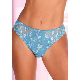 Slip Lascana, Damen, Gr. 52/54, blau (petrol, air), Microtouch, Obermaterial: 50% Polyamid, 30% Polyester, 20% Elasthan, Unterhosen Slip, Dessous mit sch&ouml;ner Bl&uuml;mchen-Stickereispitze