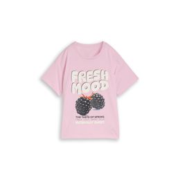 T-Shirt Tom Tailor, M&auml;dchen, Gr. 128, cold pink, Jersey, Obermaterial: 100% Baumwolle, bedruckt, oversize normal, Rundhals, gerader Abschluss, Shirts T-Shirt, mit Print
