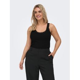 Tr&auml;gertop Only CARMAKOMA "CARSARA SHARAI LACE TANK TOP JRS NOOS", Damen, Gr. M, schwarz, Jersey, Obermaterial: 94% Baumwolle, 6% Elasthan, unifarben, normal, Rundhals, Tops Tr&auml;gertop, mit Spitze am Ausschnitt und leicht gewelltem Saum