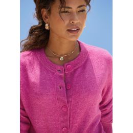 Strickjacke Lascana, Damen, Gr. 32/34, fuchsia, Strick, Obermaterial: 55% Polyester, 30% Polyacryl, 13% Polyamid, 2% Elasthan, unifarben, figurumspielend h&uuml;ftlang, Rundhals, &Auml;rmel mit &Auml;rmelschlitz Rippb&uuml;ndchen, Strickjacken Strickjacke, aus kuschelweichem Strick