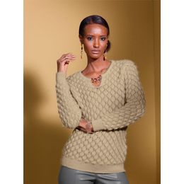 CR&Eacute;ATION L Ajourpullover CREATION L "Pullover", Damen, Gr. 42, beige (sand), 68% Polyacryl, 28% Polyester, 4% Elasthan, unifarben, Pullover
