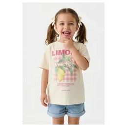 T-Shirt KIDS Only "KOGCARINA LIFE SS LOOSE PRINTED TOP JRS", M&auml;dchen, Gr. 122/128, tofu print:limone, Jersey, Obermaterial: 100% Baumwolle, bedruckt, unifarben, loose fit normal, Rundhals, Shirts T-Shirt, mit sommerlichem Frontdruck