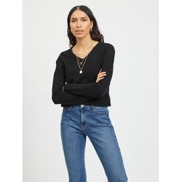 V-Ausschnitt-Pullover Vila "VIRIL V-NECK L/S KNIT TOP - NOOS", Damen, Gr. L (40), schwarz, Feinstrick, Obermaterial: 50% Viskose, 27% Nylon, 23% Polyester, unifarben, regular fit normal, V-Ausschnitt, Pullover, Materialmix, regular fit