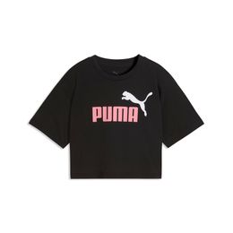 T-Shirt Puma "ESS 2 COLOR NO. 1 LOGO SHORT LENGTH TEE G", M&auml;dchen, Gr. 128, schwarz (Puma schwarz, wild pink), Jersey, Obermaterial: 100% Baumwolle, bedruckt, relaxed fit kurz, Rundhals, Shirts T-Shirt, f&uuml;r Jugendliche, lockere Passform, Kurzarm