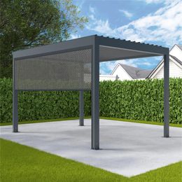 Freistehende Pergola mit Seitenwand, Aluminium, Gestell Anthrazit, Zip-Screen vorne Dunkelgrau, 1000x1600 mm, individuell konfigurieren
