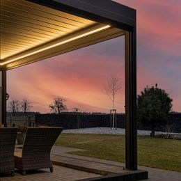 Pergola mit Beleuchtung, LED-Leiste umlaufend, elektrische Terrassen&uuml;berdachung aus Alu, Wei&szlig;, 2 Pfosten, Anthrazit RAL 7016, nach Ma&szlig;
