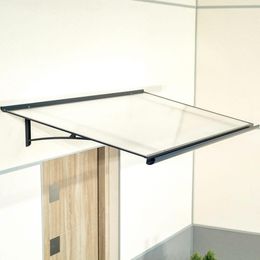 Vordach D&uuml;sseldorf, Zugstangenvordach, Aluminium, Glas, Anthrazit, mit integrierter Regenrinne, individuell konfigurierbar